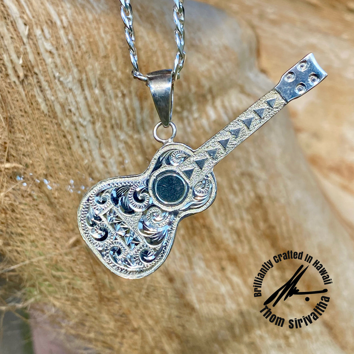 Sterling Silver 55mm Ukulele Pendant – Lahana Jewelry By Thom Sirivattha
