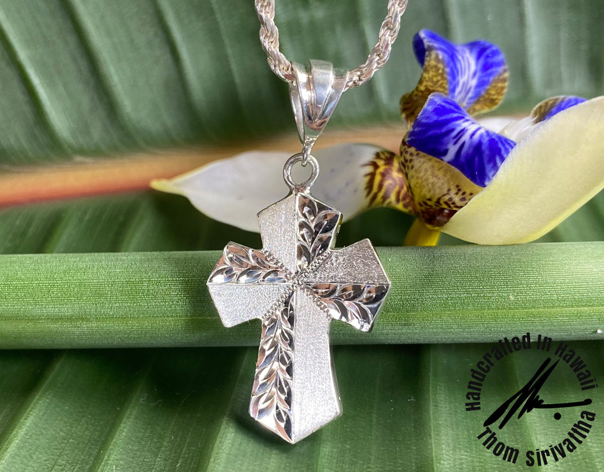 Two-Sided Cross Pendant with Tapa – Lahana Jewelry By Thom Sirivattha